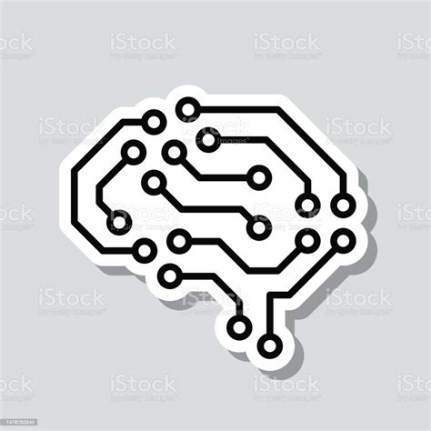 회로 기판이있는 인공 지능 두뇌 회색 배경에 아이콘 스티커 인공지능에 대한 스톡 벡터 아트 및 기타 이미지 인공지능 아이콘 편집 가능한 스트로크 Istock