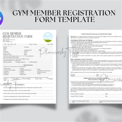Editable And Printable Gym Member Registration Form Form New Etsy Registration Form Gym