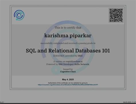 Sql Databases Ibm Cognitiveclass Dataskills Learning Karishma