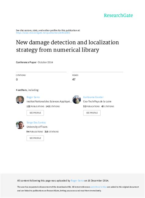 Pdf New Damage Detection And Localization Strategy From Numerical Library