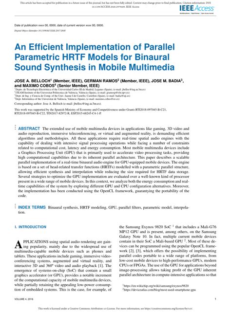 pdf an efficient implementation of parallel parametric hrtf models