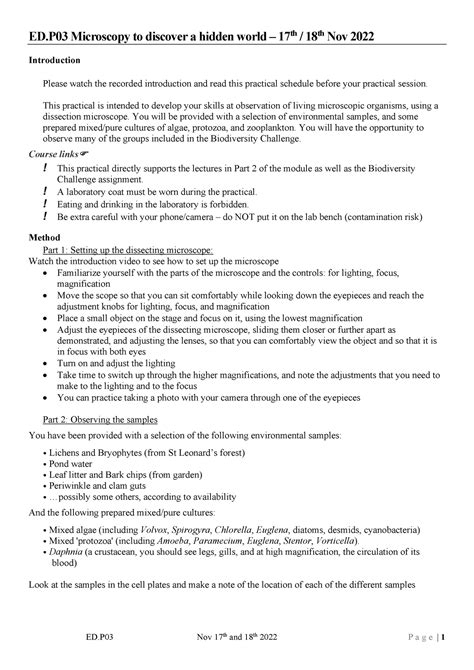 Microscopy Practical Part ED Microscopy To Discover A Hidden World Th Th Nov