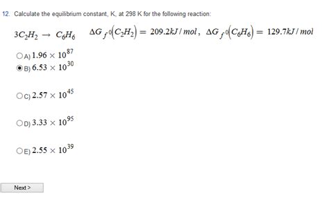 Solved 12 Calculate The Equilibrium Constant K At 298 K