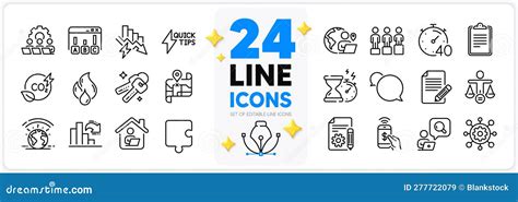Icons Set Of Outsource Work Teamwork And Saving Electricity Line Icons For Web App Vector