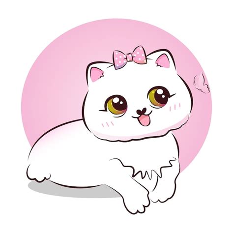 Premium Vector Cute Sweet Pink Kitty In Cartoon Style Vector Illustration