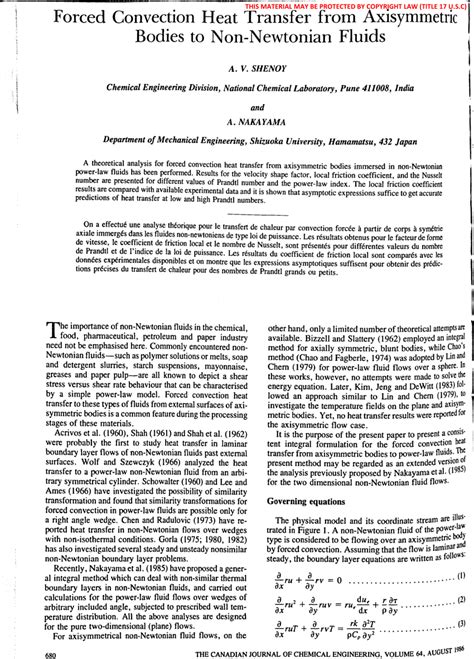 Pdf Forced Convection Heat Transfer From Axisymmetric Bodies To Non‐newtonian Fluids