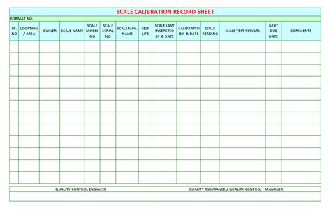 Calibration Record Sheet Template At Charles Bolden Blog