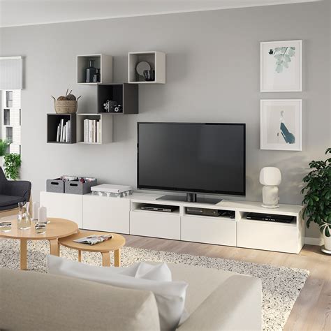 BestÅ Eket Cabinet Combination For Tv White Light Grey Dark Grey Ikea
