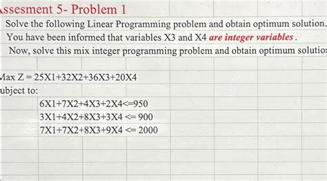 Solved Assesment 5 Problem 1Solve The Following Linear Chegg