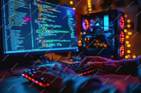 Programmers Hands On Keyboard Writing Source Code Screen Showing Code Ai Generated Premium Ai