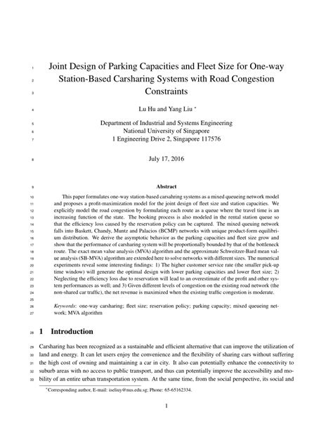 Pdf Joint Design Of Parking Capacities And Fleet Size For One Way Station Based Carsharing