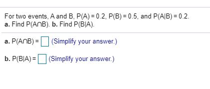 Solved For Two Independent Events A And B P A And Chegg Com