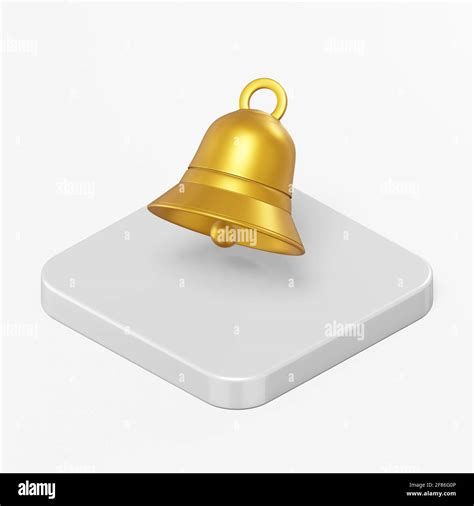 Golden Bell Icon 3d Rendering Square Button Key Isometric View