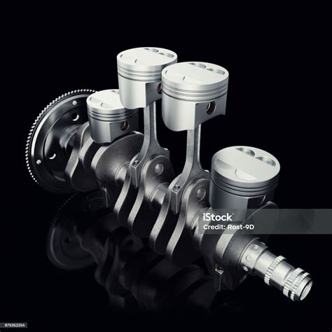 V4 엔진 피스톤 및 장부에 검정색 배경 피스톤과 크랭크 샤프트 4 개의 실린더 엔진입니다 V4 자동차 엔진입니다 현대 자동차 엔진 3d의 개념 렌더링 3차원 형태에 대한