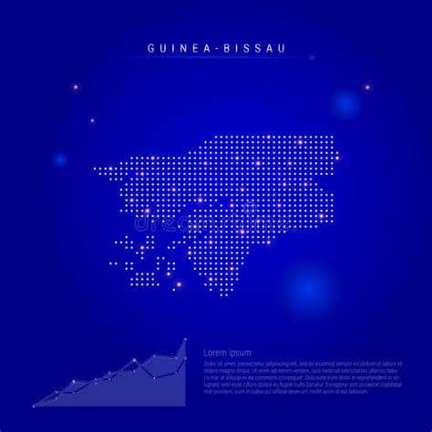 Guinea Bissau Illuminated Map With Glowing Dots Dark Blue Space Background Vector Illustration