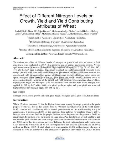 Pdf Effect Of Different Nitrogen Levels On Growth Yield And Yield Contributing Attributes Of