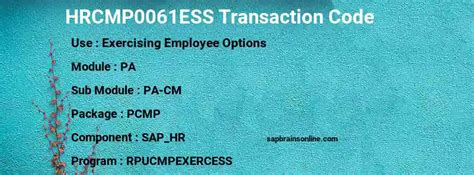 HRCMP0061ESS SAP Tcode For Exercising Employee Options