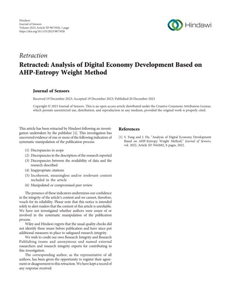 Pdf Retracted Analysis Of Digital Economy Development Based On Ahp Entropy Weight Method