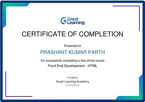 Prashant Kumar Parth On Linkedin Front End Development Html Certificate