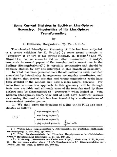Some Current Mistakes In Euclidean Line Sphere Geometry Singularities Of The Line Sphere