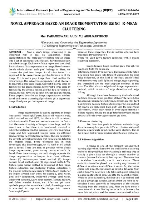 Pdf Irjet Novel Approach Based An Image Segmentation Using K Mean