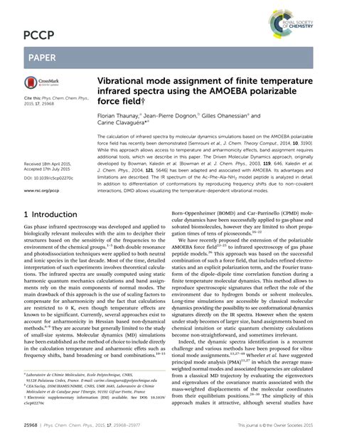 Pdf Vibrational Mode Assignment Of Finite Temperature Infrared Spectra Using The Amoeba