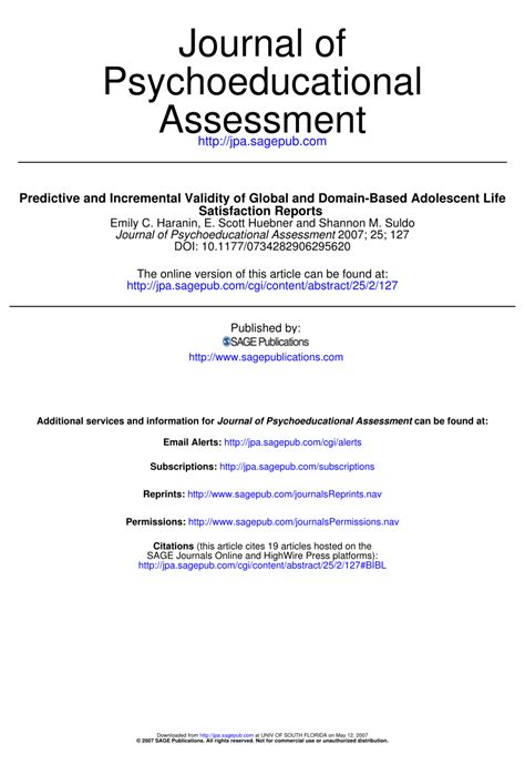 Pdf Predictive And Incremental Validity Of Global And Domain Based