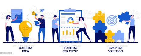 작은 사람들과 비즈니스 아이디어 전략 및 솔루션 개념 비즈니스 계획 추상 벡터 일러스트레이션 집합입니다 회사 성취 문제 해결