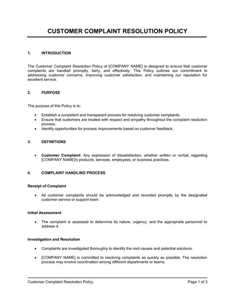 Customer Complaint Resolution Policy Template [free Download] Word And Pdf
