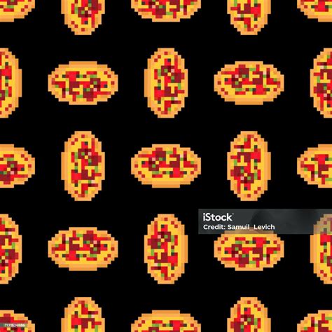 완벽 한 피자 픽셀 아트 패턴입니다 패스트 푸드 8 비트 배경입니다 비디오 게임 오래 된 학교 디지털 그래픽 장식 0명에 대한
