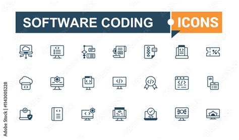 Software Coding Icon Set Featuring Binary Programming Java Computer Application Algorithm