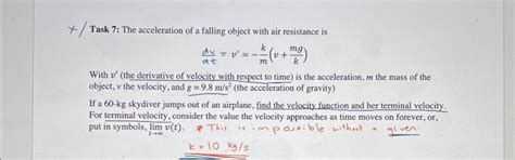 Solved Task The Acceleration Of A Falling Object With Air Chegg