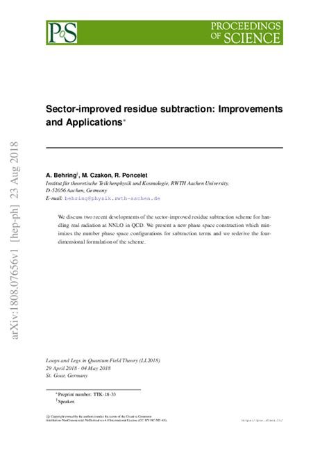 Pdf Sector Improved Residue Subtraction Improvements And Applications