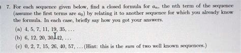 solved for each sequence given below find closed formula for 4n the