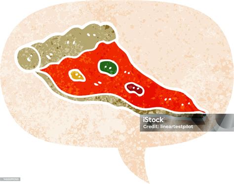 그런 지 고민 복고풍 질감 스타일의 연설 거품이 있는 만화 피자 귀여운에 대한 스톡 벡터 아트 및 기타 이미지 귀여운 그런지 이미지 기법 기포 Istock