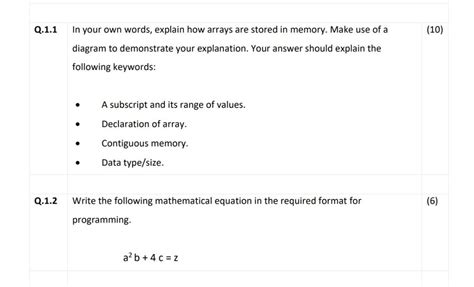 Solved Q11 In Your Own Words Explain How Arrays Are