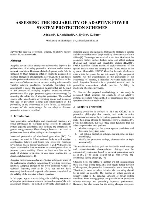Pdf Assessing The Reliability Of Adaptive Power System Protection Schemes
