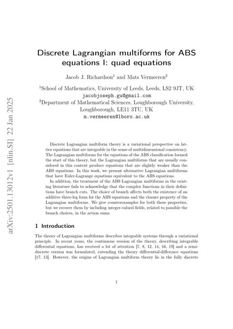 Pdf Discrete Lagrangian Multiforms For Abs Equations I Quad Equations