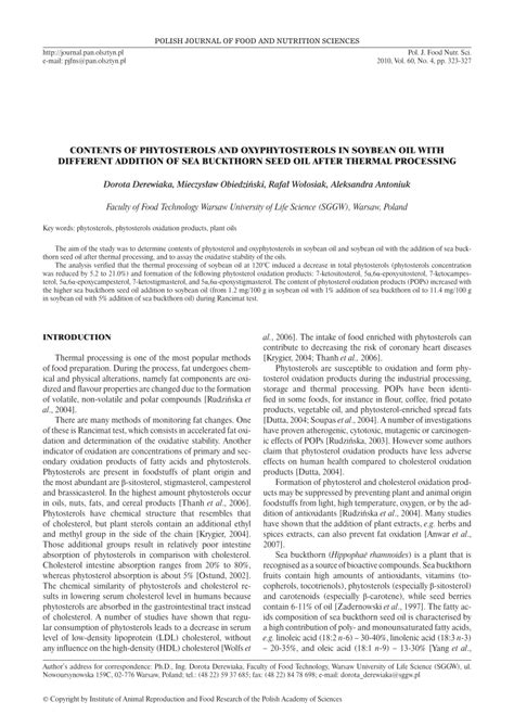 Pdf Contents Of Phytosterols And Oxyphytosterols In Soybean Oil With Different Addition Of Sea