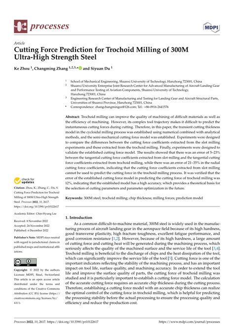 Pdf Cutting Force Prediction For Trochoid Milling Of 300m Ultra High Strength Steel