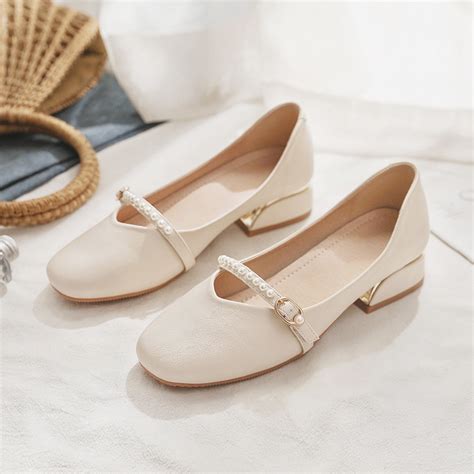 รองเท้าแมรี่เจน ส้นแบน ปากตื้น ประดับไข่มุก แฟชั่นฤดูร้อน สไตล์แฟรี่ สําหรับผู้หญิง 2021 Smart