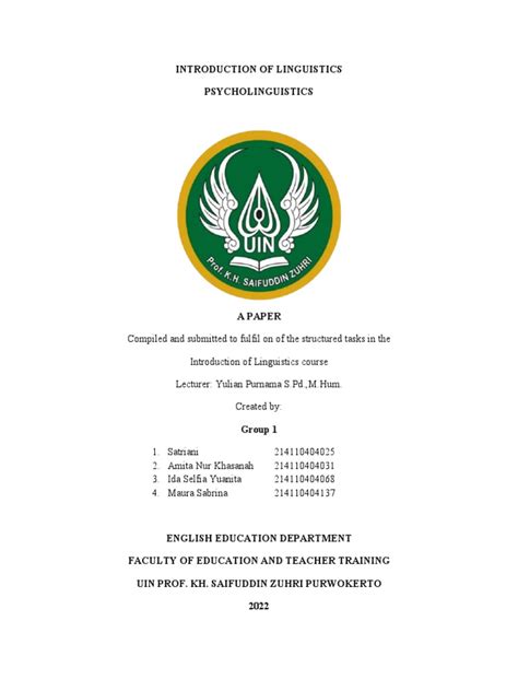 Introduction Of Linguistics Psycholinguistics Pdf Psycholinguistics Second Language