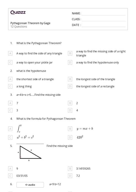 50 Pythagorean Theorem Worksheets For 1st Class On Quizizz Free