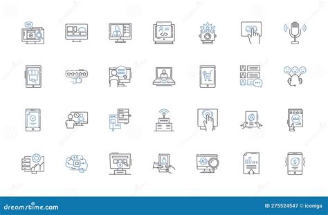 Machine Line Icons Collection Automation Robotics Efficiency