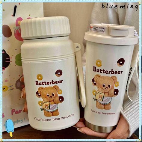 บลูหมิง ถ้วยหมีเนย 500 1000มล การ์ตูนถ้วยสูญญากาศ ขวดน้ําฉนวนดื่มสแตนเลส Shopee Thailand