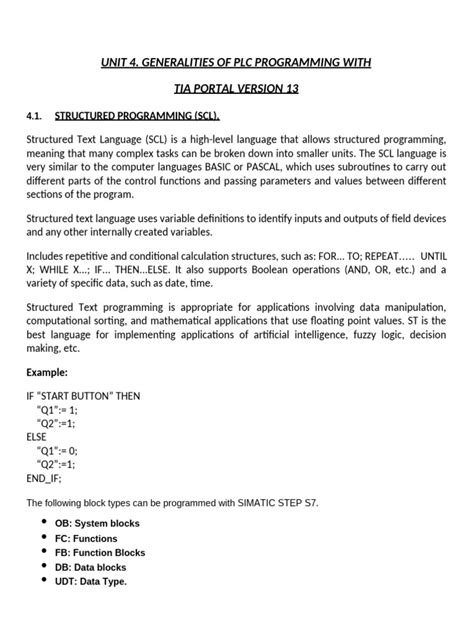 Unit 4 Generalities Of Plc Programming With Scl Tia Portal V 13 Pdf Parameter Computer