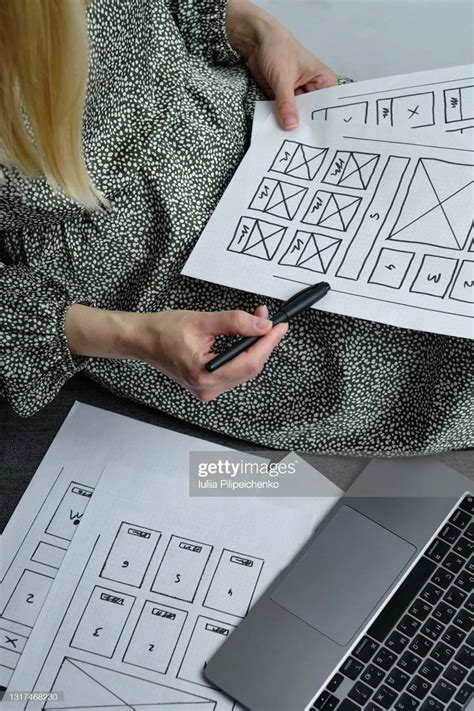 Woman Designer Create Website Design Wireframe Sketch Prototype Website Design Create