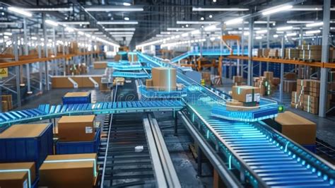 Automated Conveyor System In High Tech Warehouse Industrial Automation