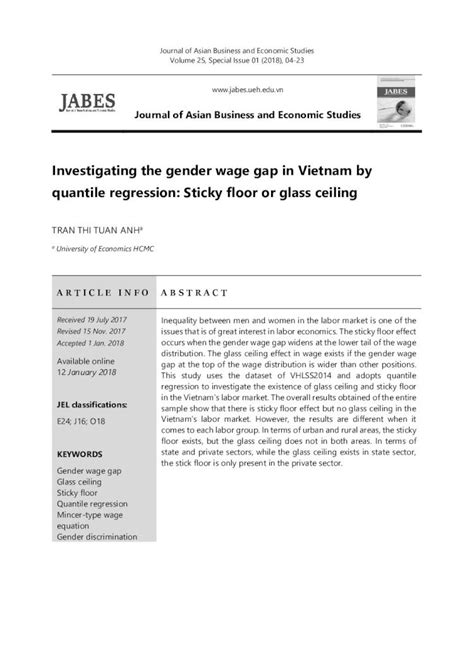 Pdf Investigating The Gender Wage Gap In Vietnam By Quantile Vn Content