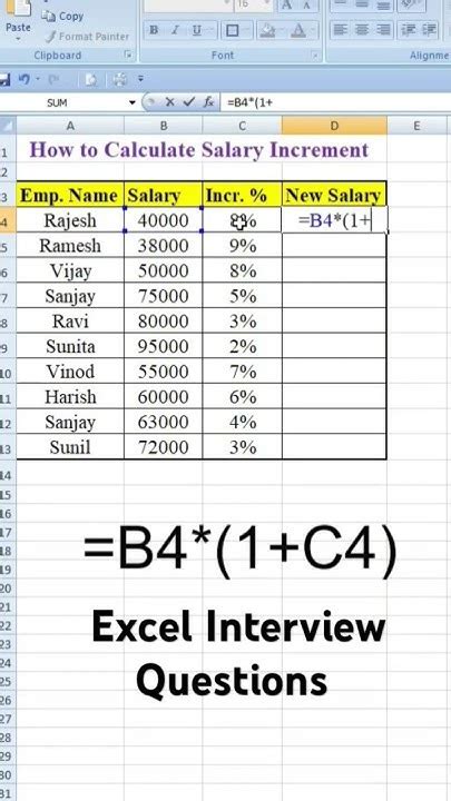 Excel Interview Questions How To Calculate Salary Increment Excel
